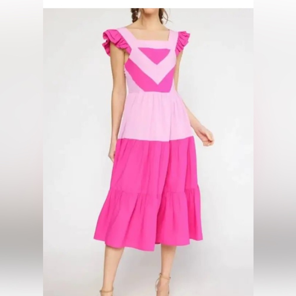 Entro Chic Barbie Pink Ruffle Colorblock Dress Size M… - Gem